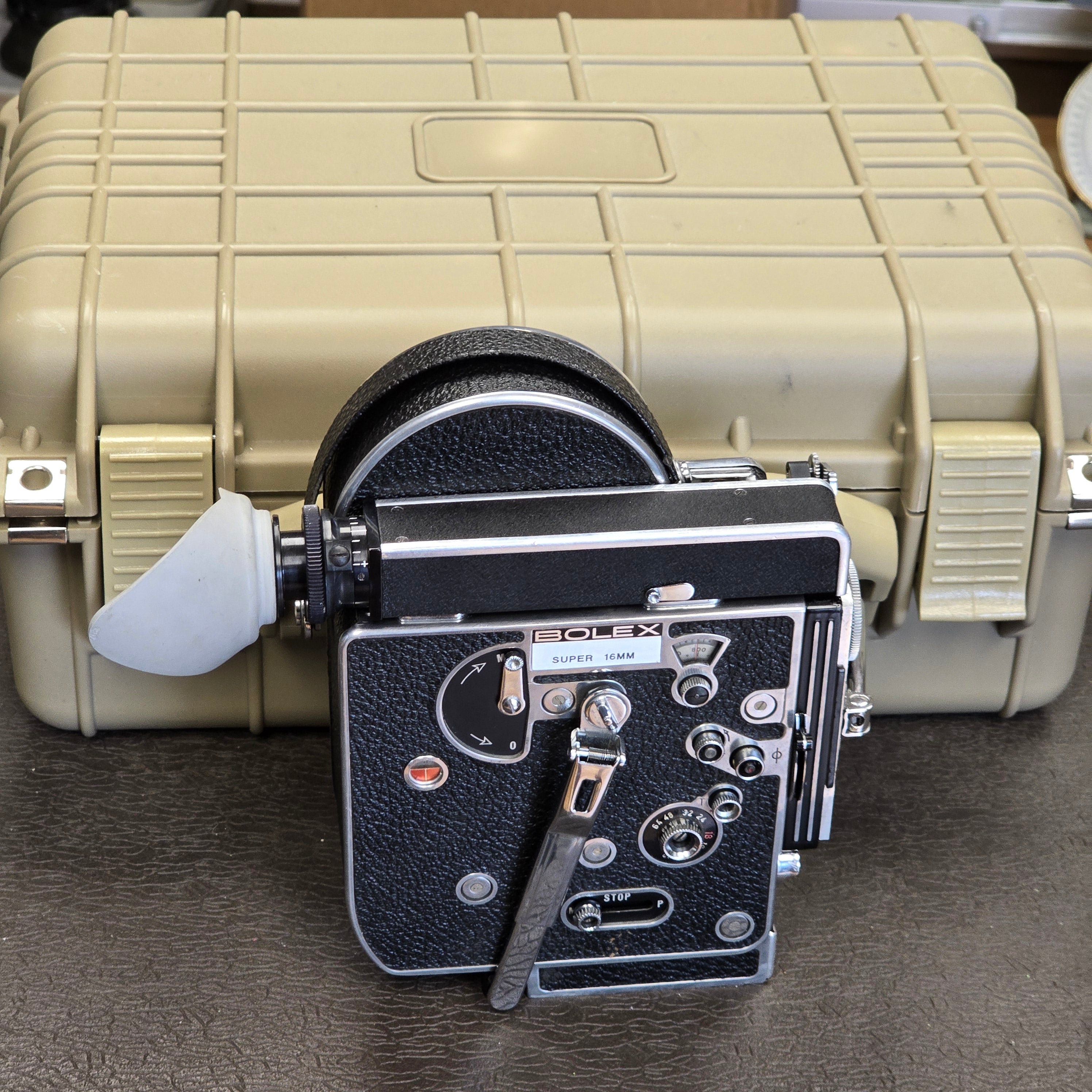 Bolex Super 16 REX 4 Camera body with 10x viewfinder & Padded Case S# – Du-All Camera